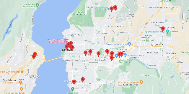 A Map of Where to Buy Umo cards in Kelowna
